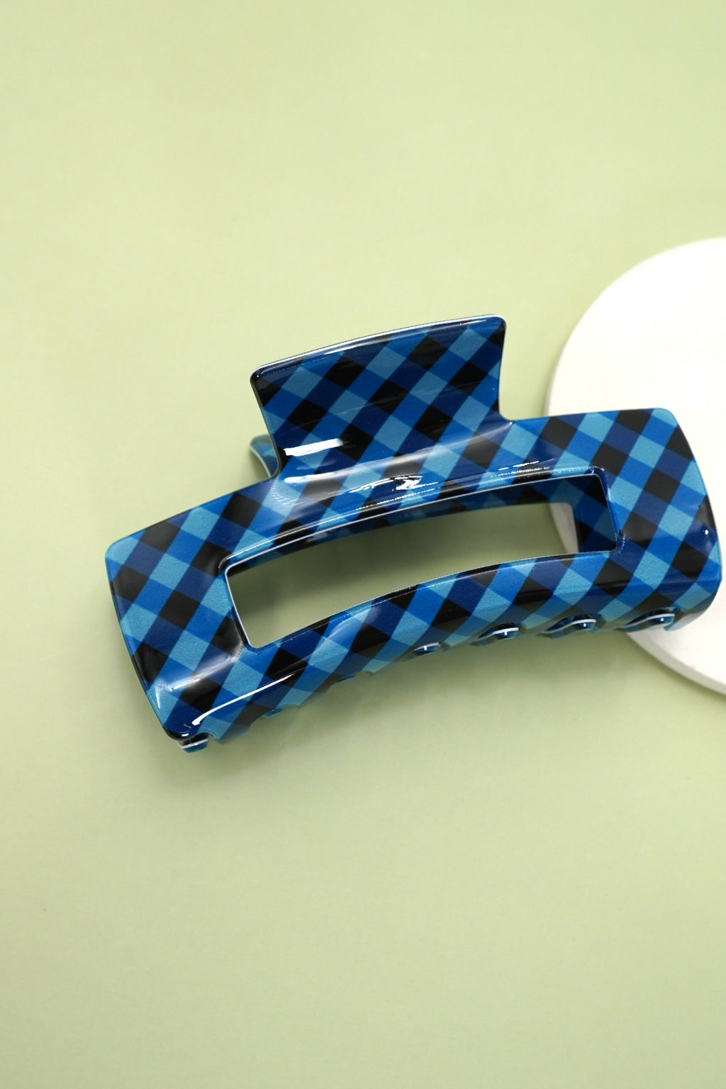 Navy Checker Jumbo Hair Claw – Bronze Seal