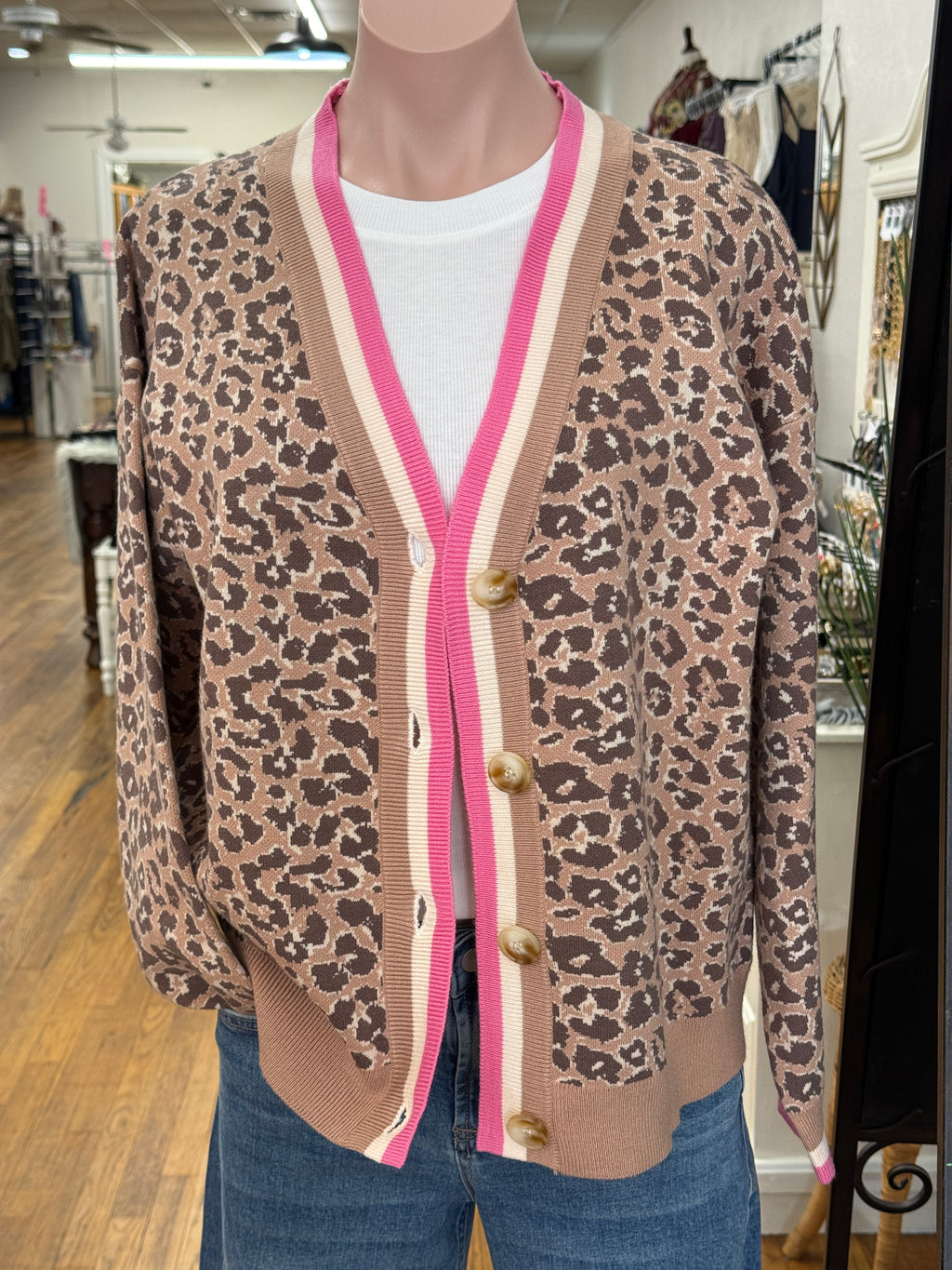 Camel Leopard Cardigan – Bronze Seal